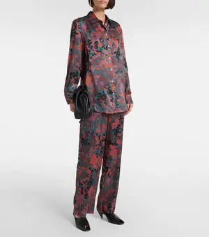 Asceno Printed Silk Charmeuse Straight Pants