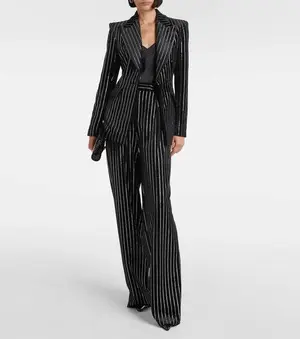 Alex Perry Embellished Velvet Straight Pants