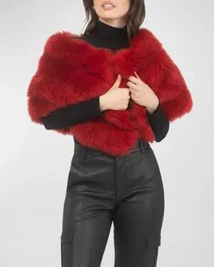 Gorski Reversible Shearling Cape - Red