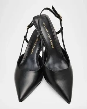 STUART WEITZMAN Vinnie Leather Kitten Slingback Pumps - Black