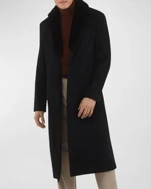 Gorski Cashmere Coat With Detachable Shearling Collar