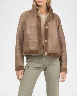 Gorski Reversible Textured Shearling Jacket - Camel