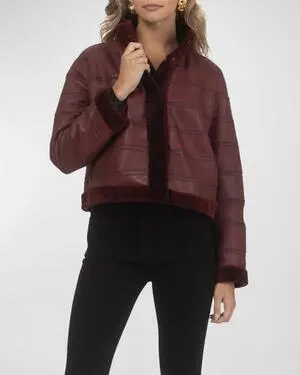 Gorski Reversible Textured Shearling Jacket - Wine