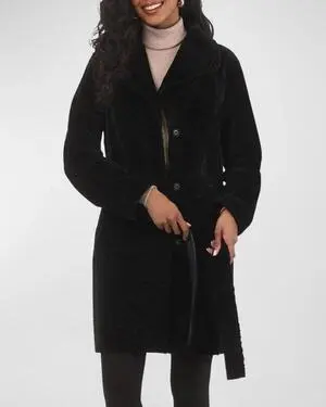 Gorski Textured Lamb Shearling Reversible Stroller Coat - Black