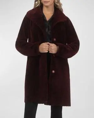 Gorski Textured Lamb Shearling Reversible Stroller Coat - Wine