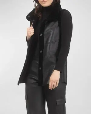 Gorski Reversible Lamb Shearling Vest - Black