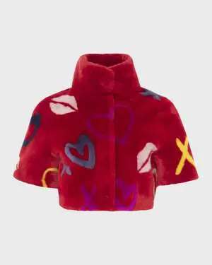 Gorski Gorski Reversible Lamb Shearling Bolero Jacket - Red Xo Multi