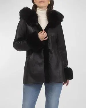 Gorski Belted Lamb Shearling Reversible Parka - Black