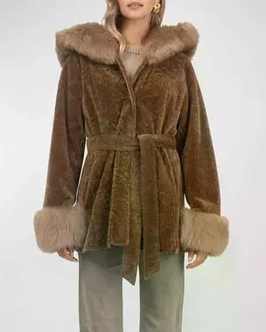 Gorski Belted Lamb Shearling Reversible Parka - Camel