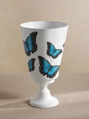 ASTIER DE VILLATTE John Derian Blue Butterflies Printed Ceramic Vase - White
