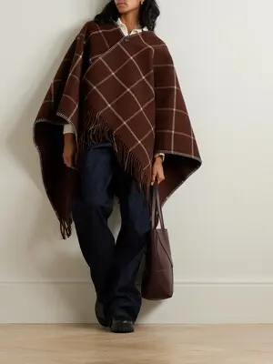 Purdey Welbeck Fringed Whipstitched-trimmed Checked Wool And Cashmere-blend Cape