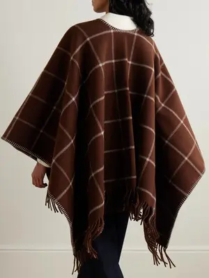Purdey Welbeck Fringed Whipstitched-trimmed Checked Wool And Cashmere-blend Cape