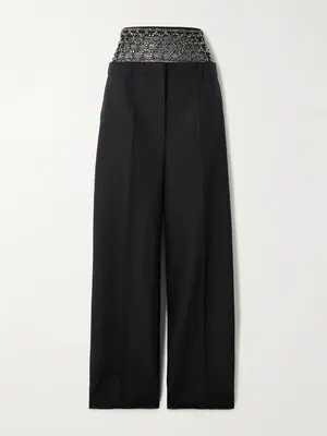 Stella McCartney Crystal-embellished Tulle Wide-leg Wool Trousers
