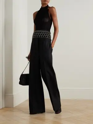 Stella McCartney Crystal-embellished Tulle Wide-leg Wool Trousers