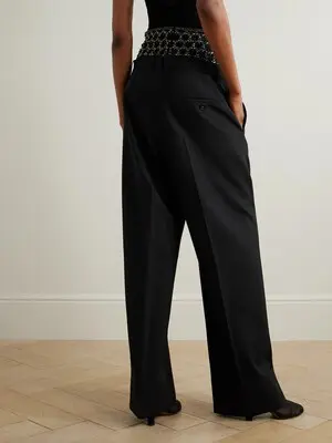 Stella McCartney Crystal-embellished Tulle Wide-leg Wool Trousers