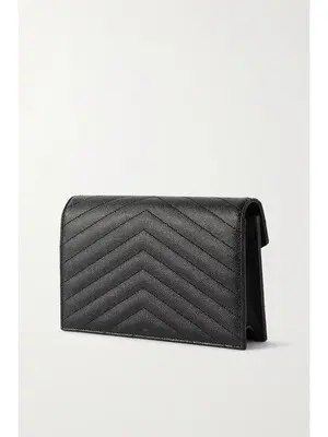 Saint Laurent Cassandre Matelassé Textured-leather Chain Wallet - Black