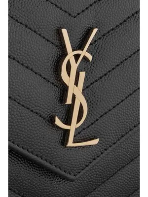 Saint Laurent Cassandre Matelassé Textured-leather Chain Wallet - Black