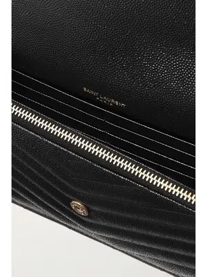 Saint Laurent Cassandre Matelassé Textured-leather Chain Wallet - Black