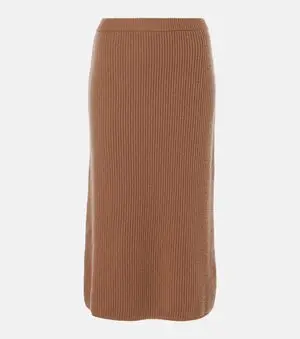Max Mara Ribbed-knit Midi Skirt - Brown