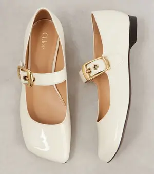 Chloé Polly Leather Mary Jane Flats - White