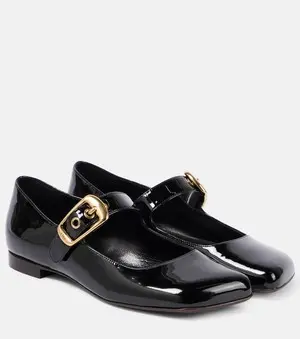 Chloé Polly Patent Leather Mary Jane Flats - Black