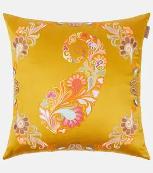Etro Kentia Embroidered Cotton Cushion - Yellow