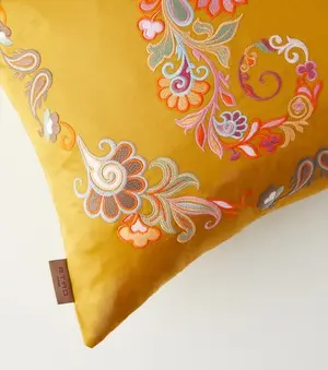 Etro Kentia Embroidered Cotton Cushion - Yellow