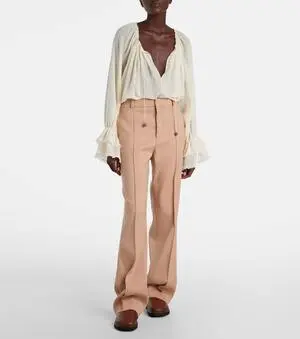 Chloé High-rise Wool Straight Pants - Beige