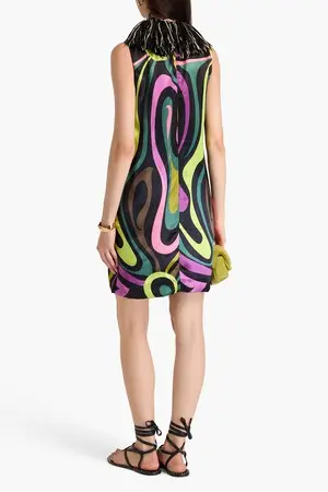 Emilio Pucci Fringed Printed Satin Mini Dress