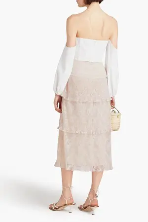 Zimmermann Tiered Pleated Lace Midi Skirt