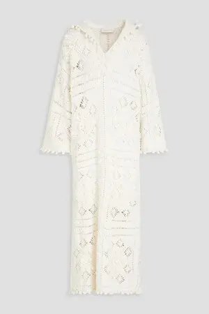 Zimmermann Crochetknit Cotton Hooded Kaftan - Off-white