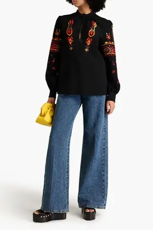 Emilio Pucci Embroidered Stretch-crepe Blouse