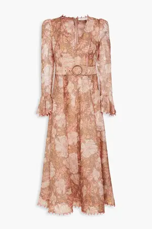 Zimmermann Embellished Floral Print Linen And Silk-blend Midi Dress