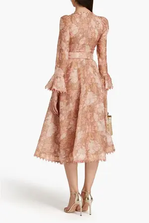 Zimmermann Embellished Floral Print Linen And Silk-blend Midi Dress