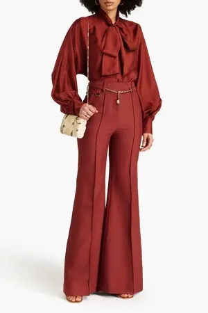 Zimmermann Belted Flared Wool-blend Pants