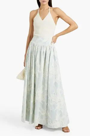 Zimmermann Denim Floral-jacquard Maxi Skirt