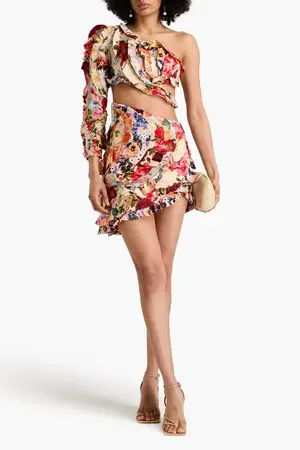 Zimmermann One-shoulder Floral-print Linen And Silk-blend Top
