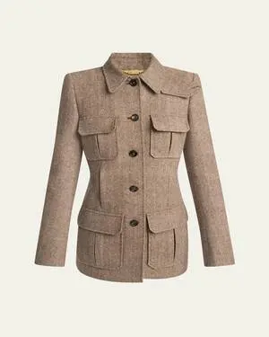 Chloé Chloe Herringbone Wool Jacket - Somber Brown