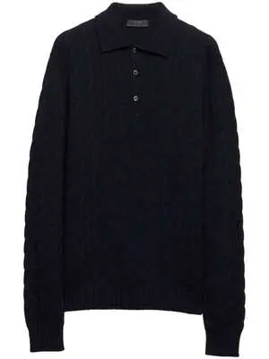 Prada Cable-knit Polo Sweater - Blue
