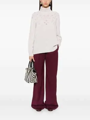 TWINSET Roll Neck Lurex Jumper - White