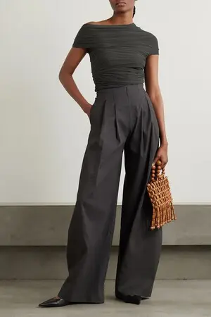 CORTANA Zaida Cropped Ruched Silkblend Tulle Top