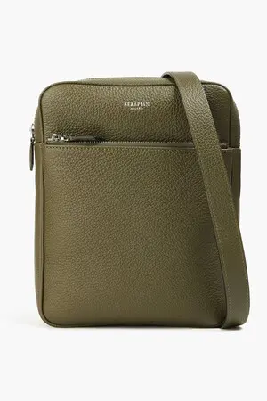 SERAPIAN North South Pebbled-Leather Messenger Bag Army Green