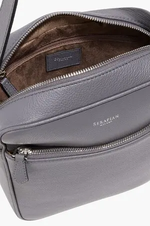 SERAPIAN North South Pebbled-leather Messenger Bag - Gray