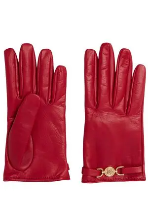 Versace Medusa Clamp Leather Gloves - Lipstick Red