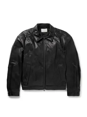 AMOMENTO Padded Crinkled Faux Leather Blouson Jacket