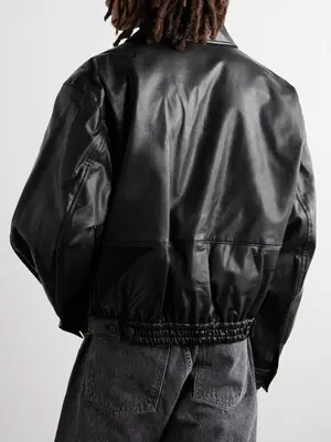 AMOMENTO Padded Crinkled Faux Leather Blouson Jacket