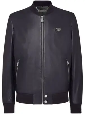 Philipp Plein Leather Bomber Jacket - Blue