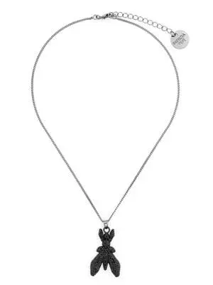 Patrizia Pepe Rhinestone-embellished Fly Pendant Necklace - Black