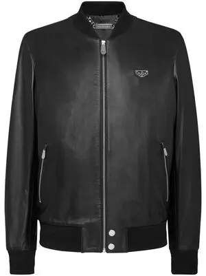 Philipp Plein Leather Bomber Jacket - Black