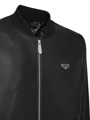 Philipp Plein Leather Bomber Jacket - Black